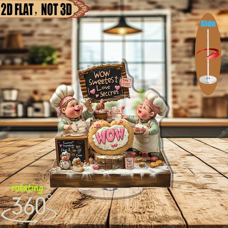 1pc 2d flat A rotating acrylic tabletop display featuring whimsical ...