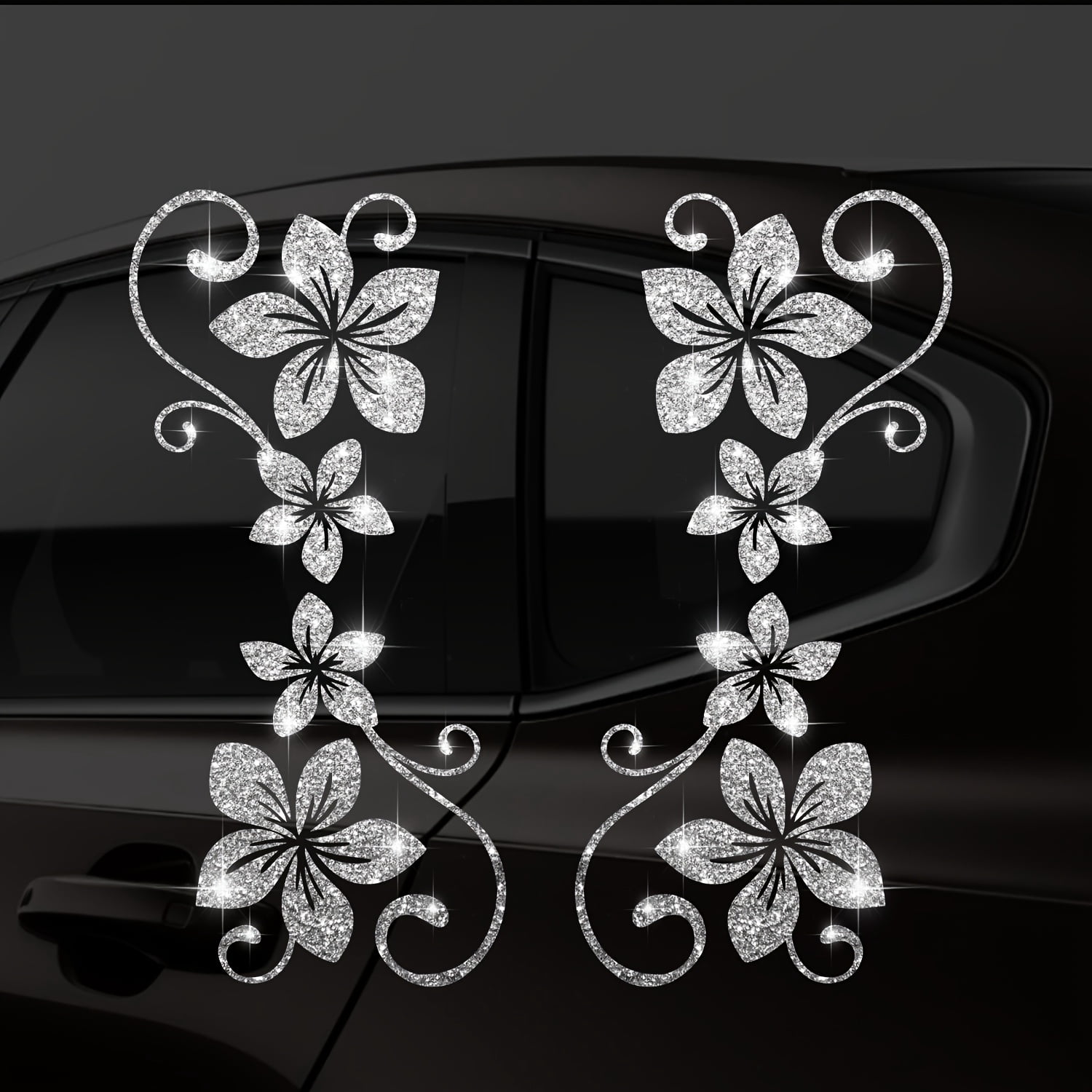 1pc/2pcs Sparkling Four Vine Flowers Car Stickers Sparkling Stickers ...