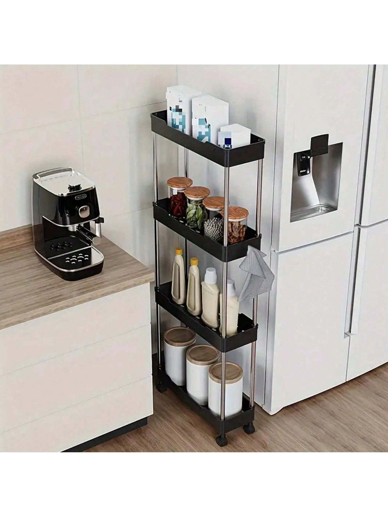 1pc 3/4 Tier Kitchen Storage Rack, Freestanding Mobile Trolley In White ...
