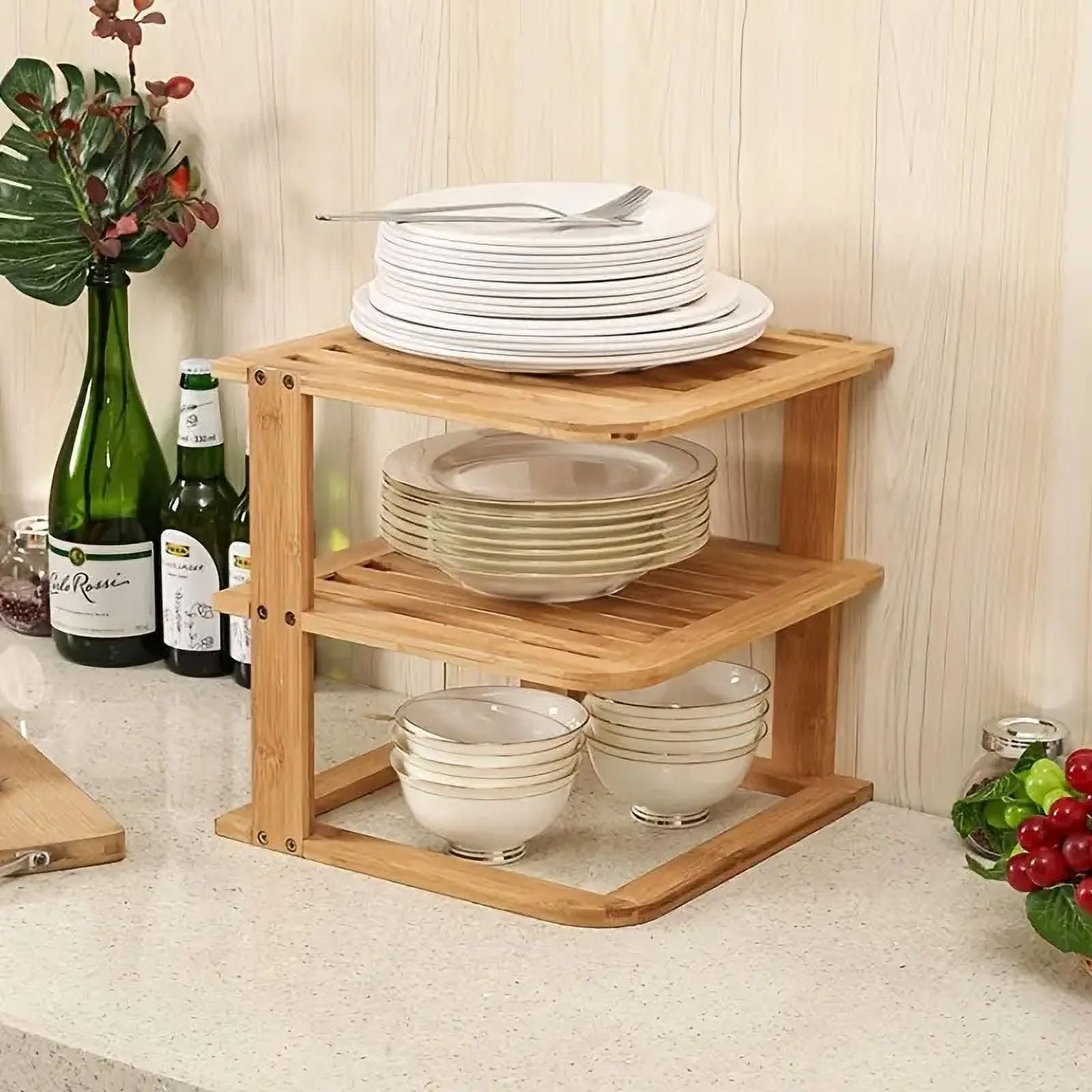 1pc 3 Tier Bamboo Corner Shelf Kitchen Cabinet Organizer Storage Rack ...