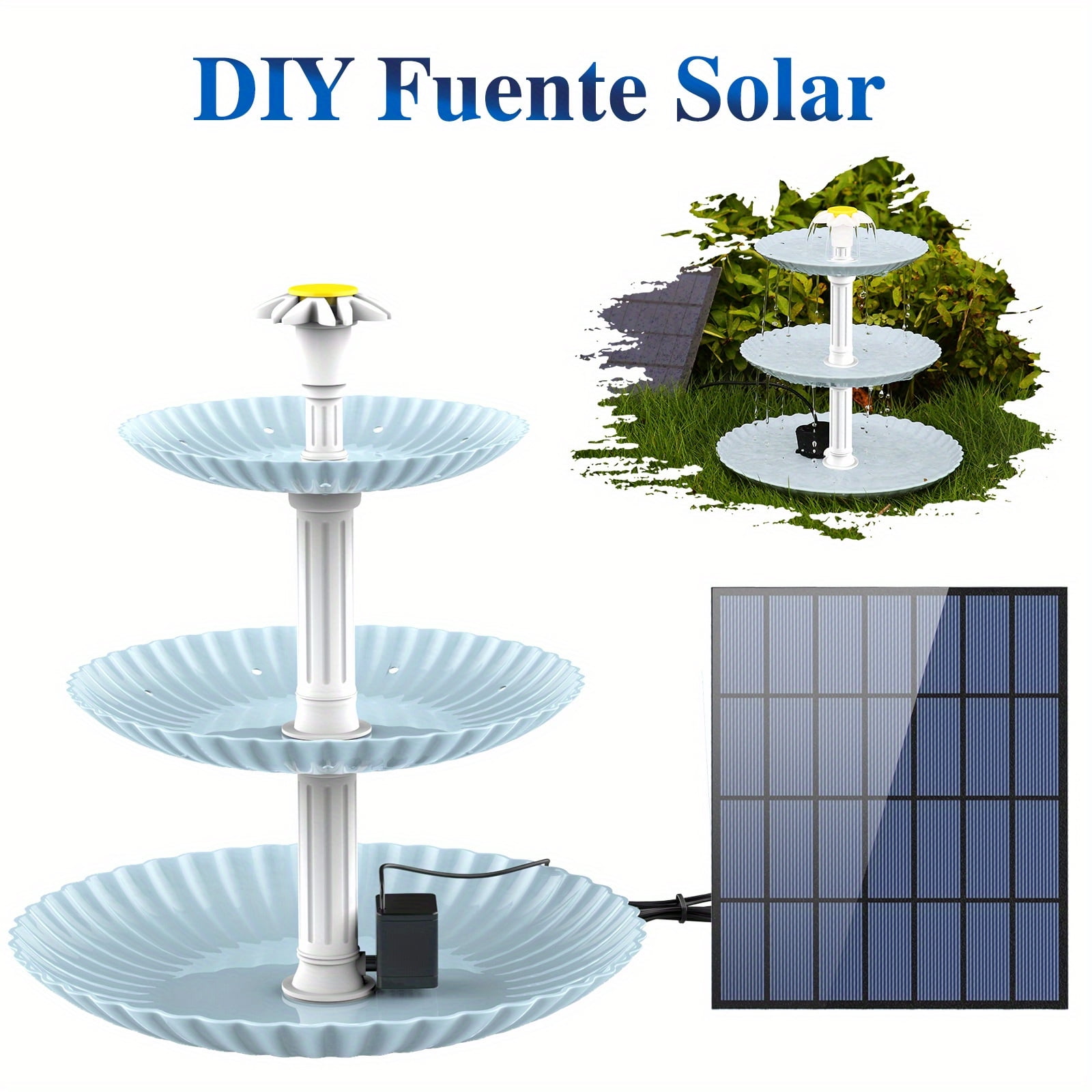 1pc 3 Tiered Bird Bath With 3.5W Solar Pump, DIY Solar Fountain ...