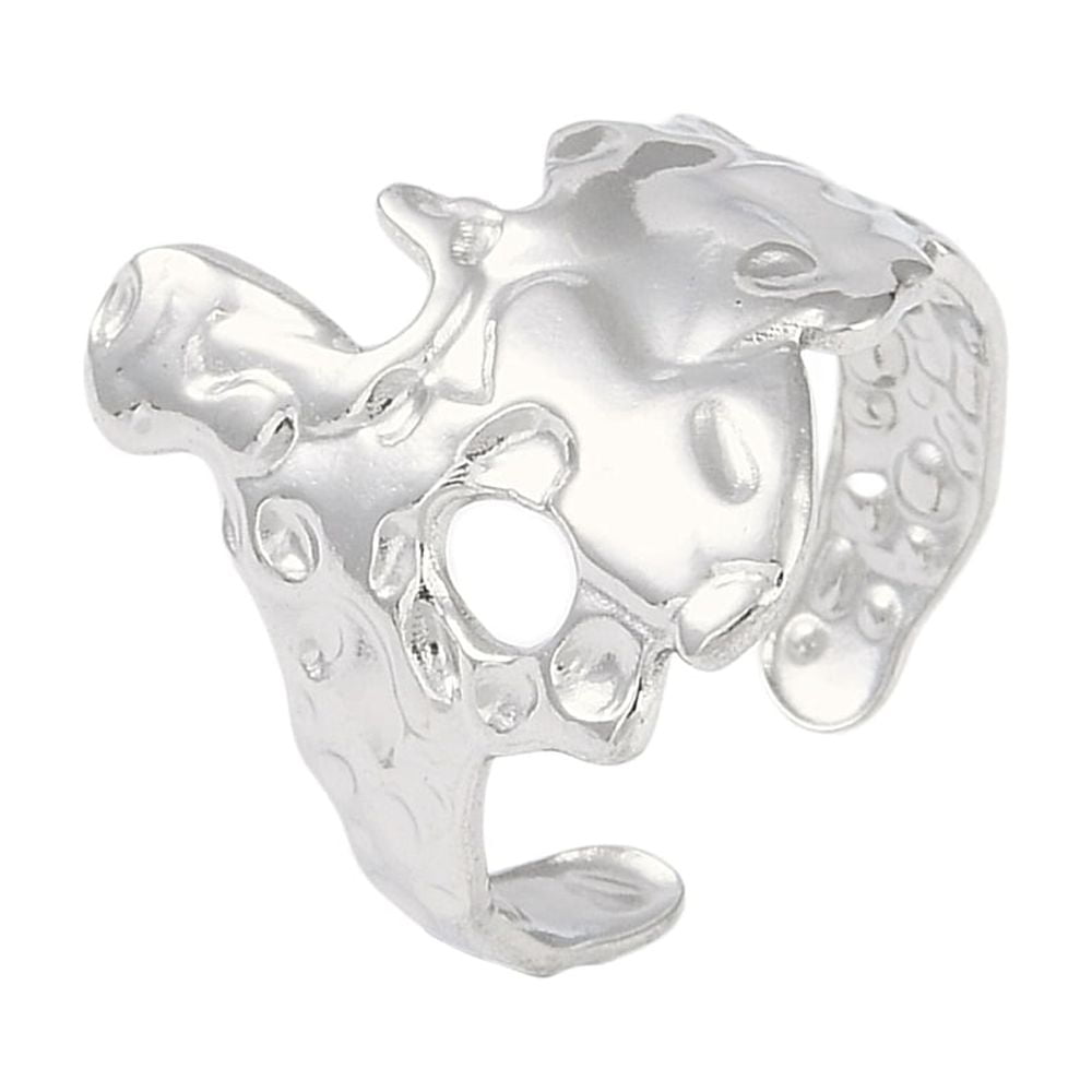 1pc 304 Stainless Steel Textured Open Cuff Rings Irregular Geometry ...