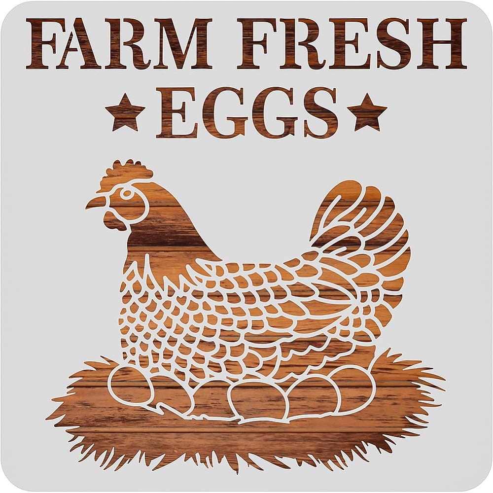 1pc 30x30cm Hen Pattern Plastic Painting Stencils Farm Fresh Eggs Large ...
