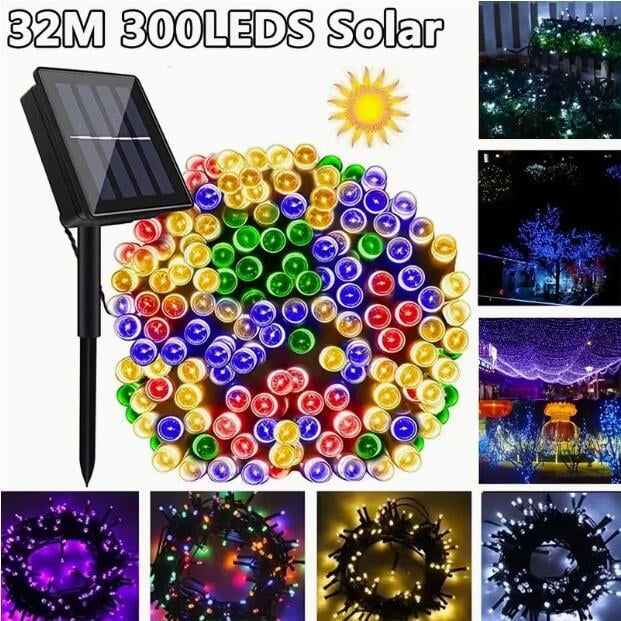 1pc 32M/105Ft 300Led Solar String Lights Outdoor Waterproof, Each 100 ...