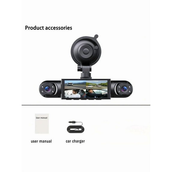 1pc 360° 3-Channel Car Dash Cam - Front 1080P & Rear/Left/Right 720P, 3 ...