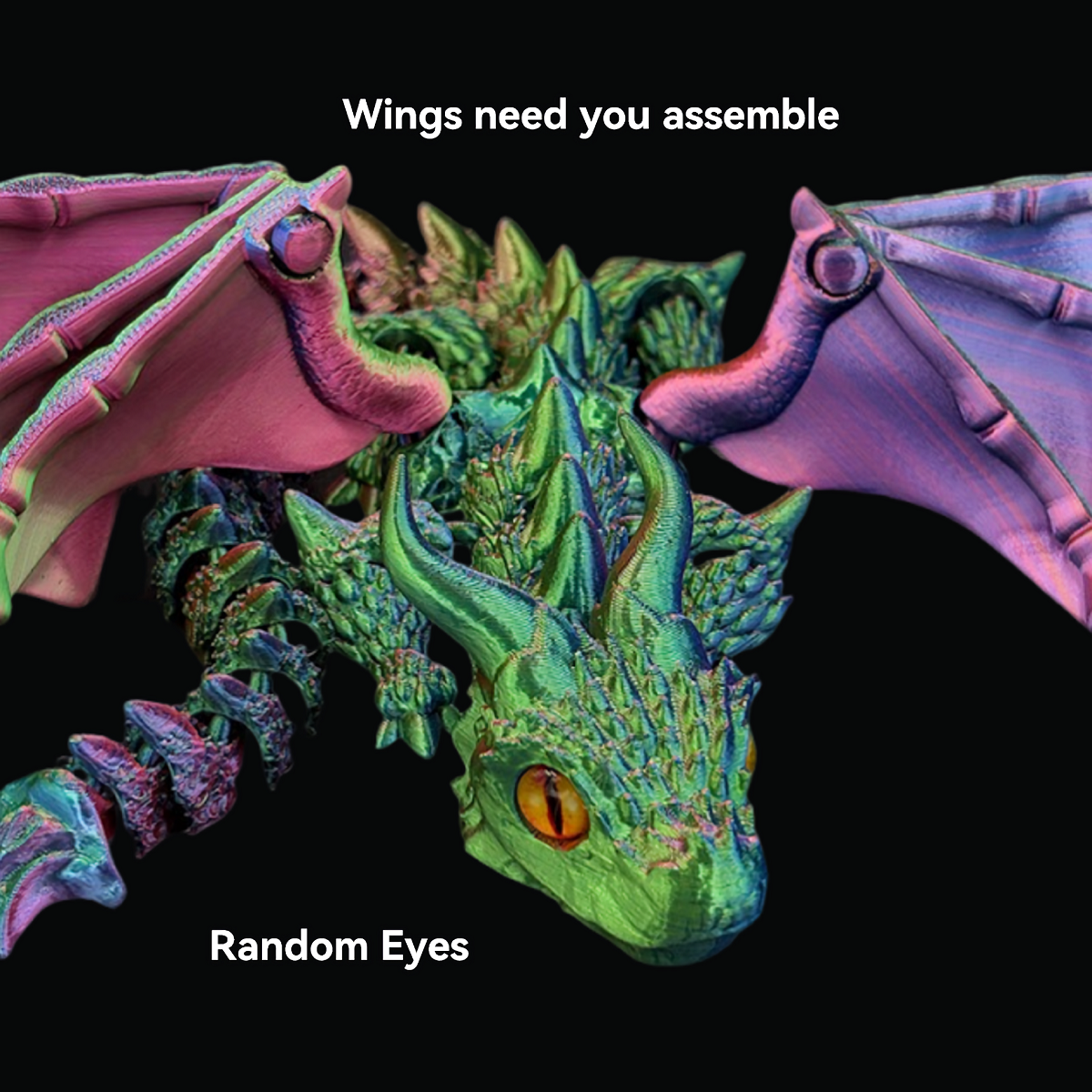 1pc 3D Printed Winged Carriage Dragon Figurine With Random Eyes, Art ...