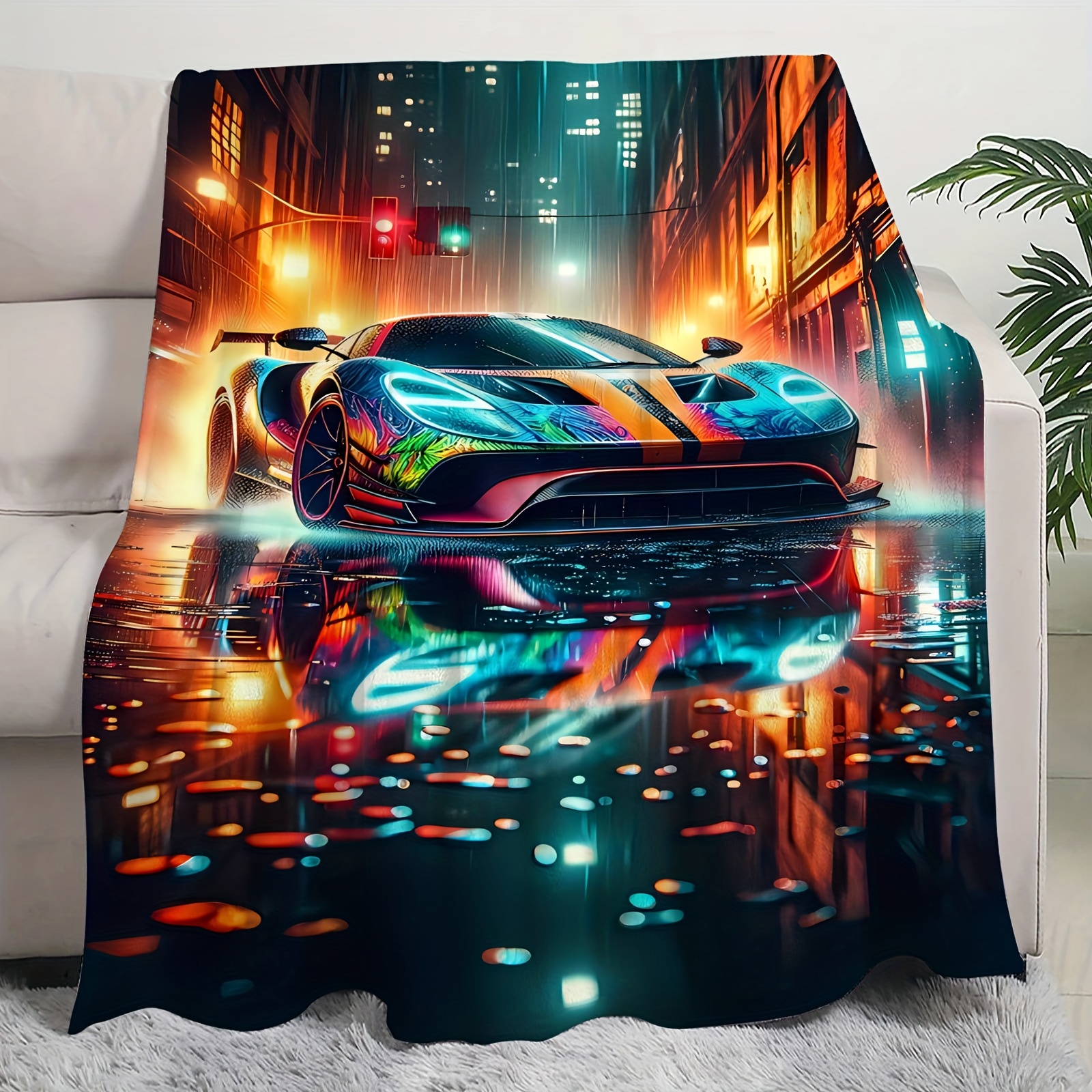 1pc 3D Racing Car Print Flannel Blanket, Soft Fleece Throw Blanket ...