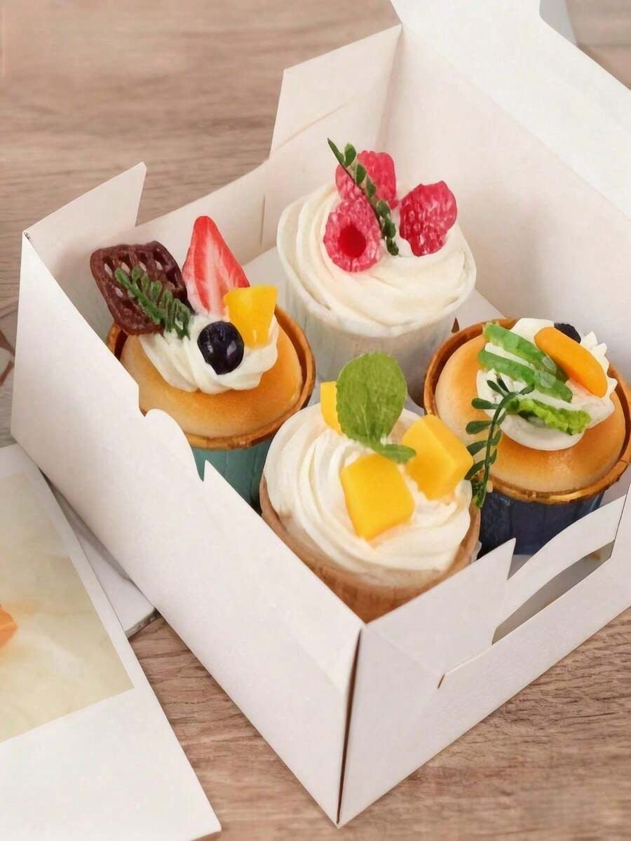 1pc 4 Pieces White Dessert Box With Clear Lid, Kraft Paper Bakery ...