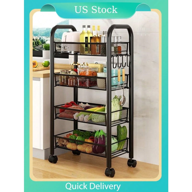 1pc 4 Tier Mesh Wire Rolling Cart, Kitchen Storage Organizer Utility ...