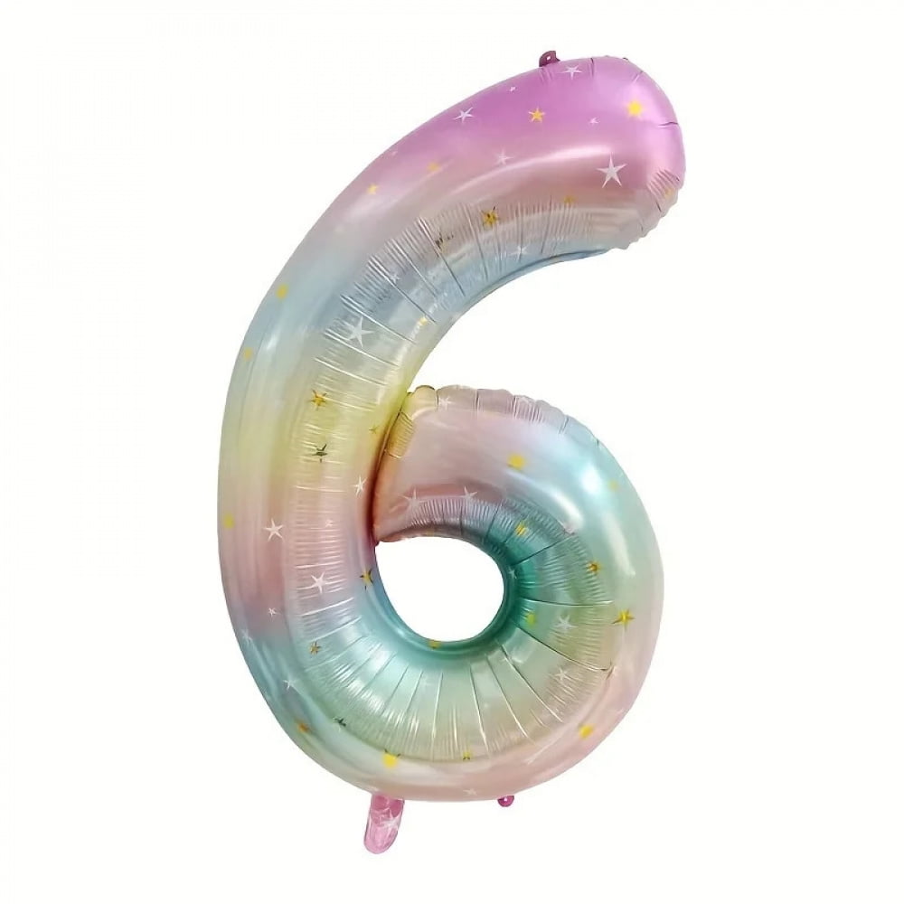 1pc 40inch Pastel Rainbow Number Balloons Star Sky Gradient Digital ...