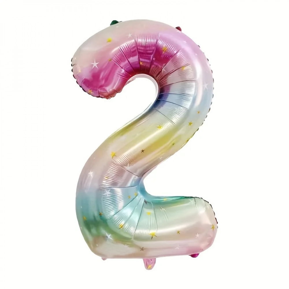 1pc 40inch Pastel Rainbow Number Balloons Star Sky Gradient Digital ...