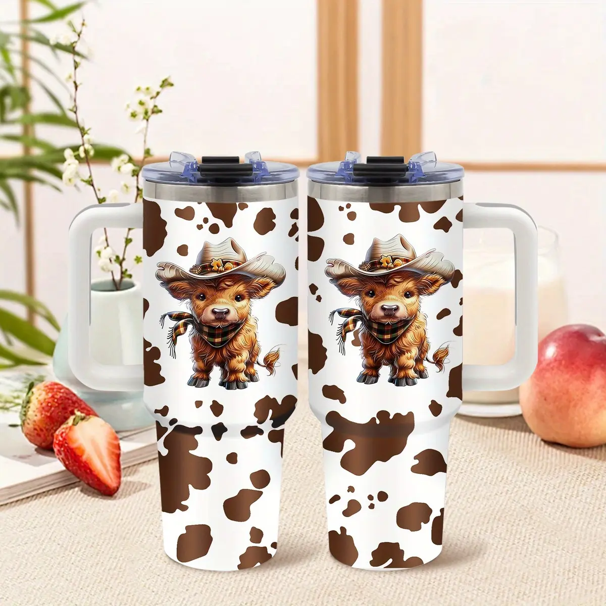 1pc 40oz Highland Cattle Cow Cup Travel Must Haves Cups With Lids And ...
