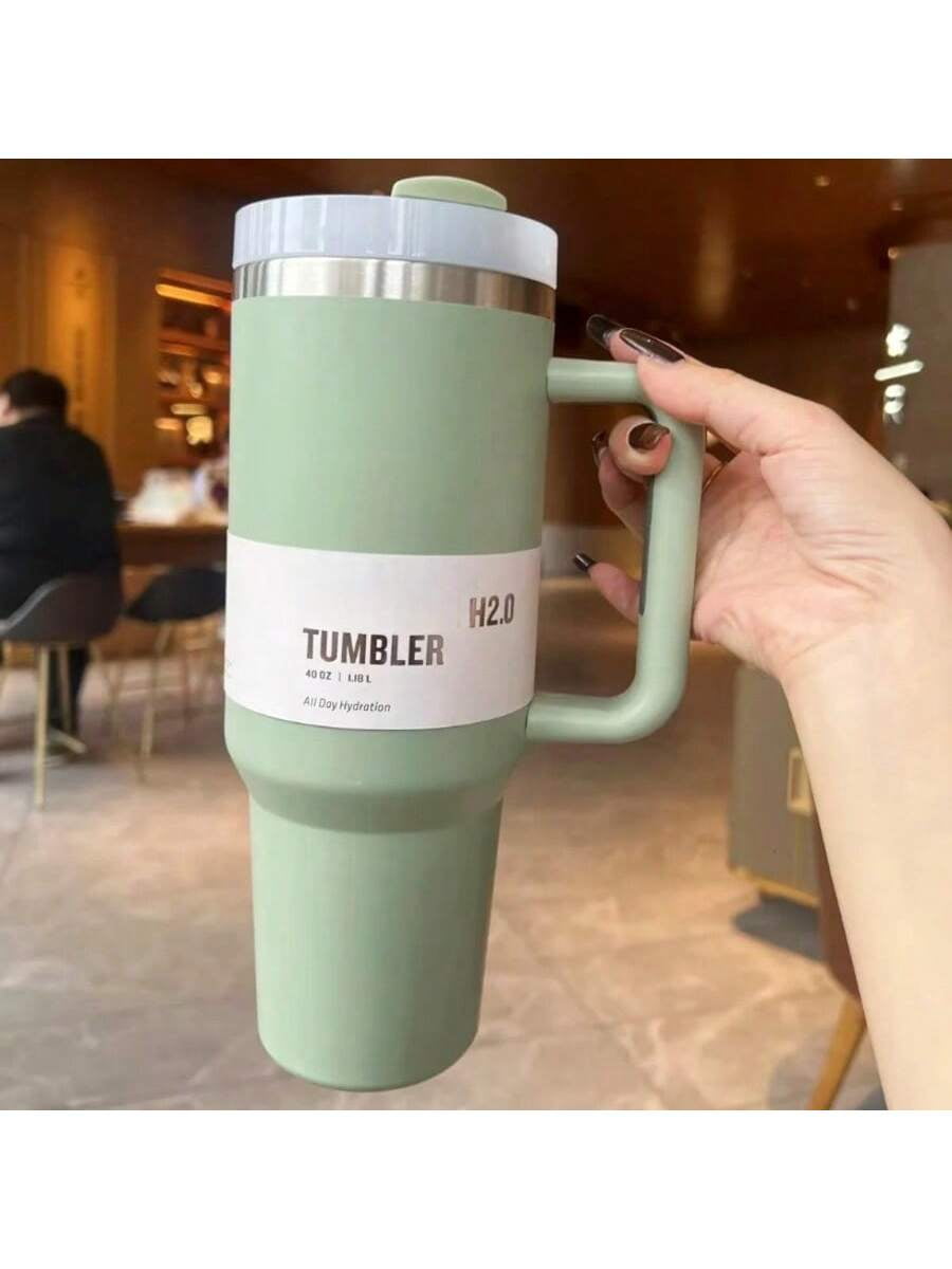 1pc 40oz Stainless Steel Tumbler with Handle, Lid & Straw - Double Wall Vacuum Insulated Travel ...