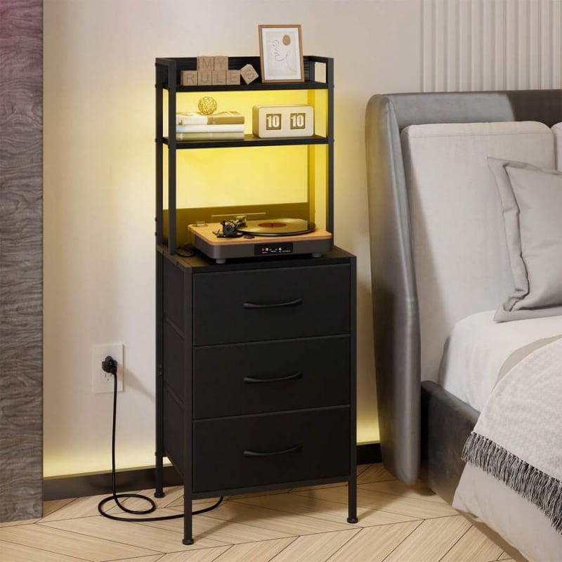 1pc 41 Inch Tall Nightstand With Charging Station, Led Night Stand With ...
