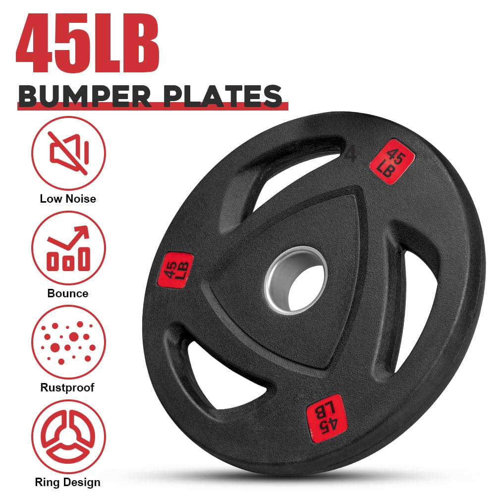 GARVEE 45lbs Rubber Coated Olympic Weight Plate, 2-Inch Cast Iron Grip ...