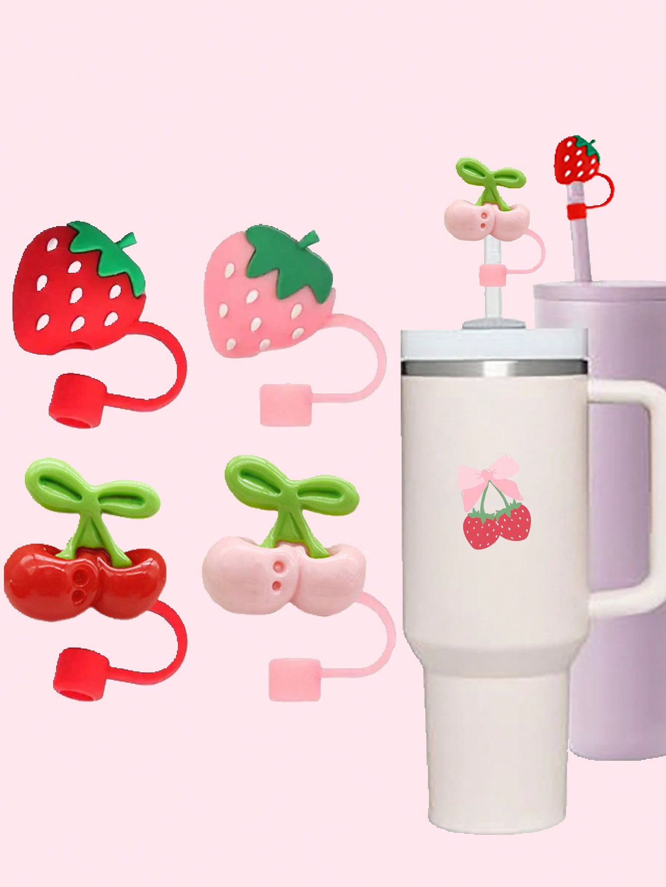 1pc/4pcs Strawberry And Cherry Straw Cover Caps For 30&40 Oz Tumbler ...