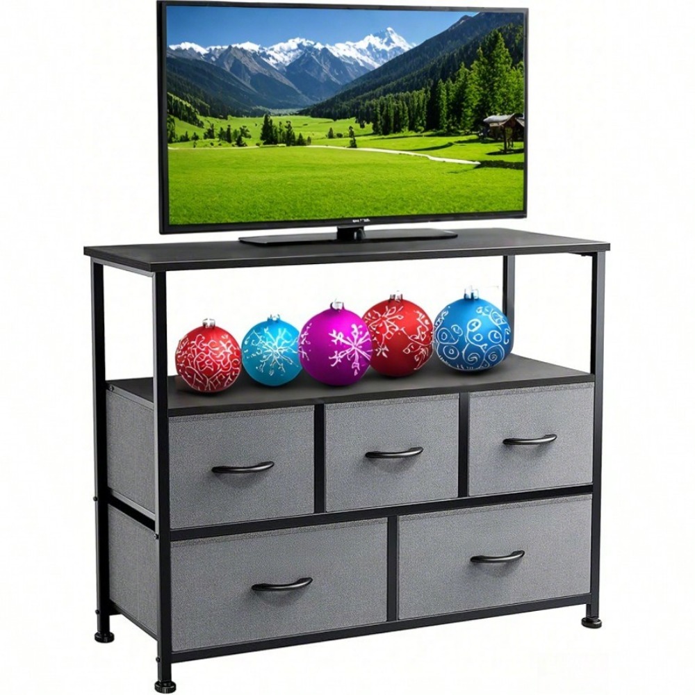 1pc 5 Drawers TV Stand, Entertainment Center With 5 Fabric Drawers ...
