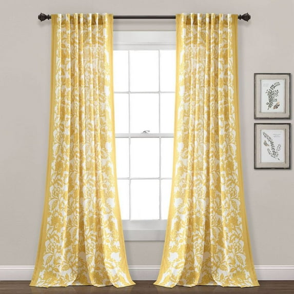1pc 52"x84" Light Filtering Textured Jacobean Curtain Panel Yellow ...