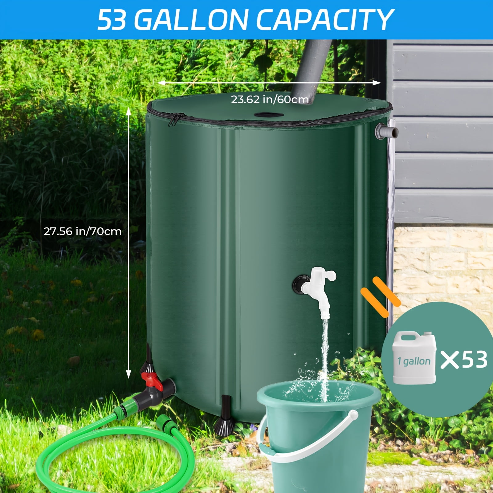 1pc 53-Gallon PVC Portable Water Storage Tank, Rain Barrel with Anti ...