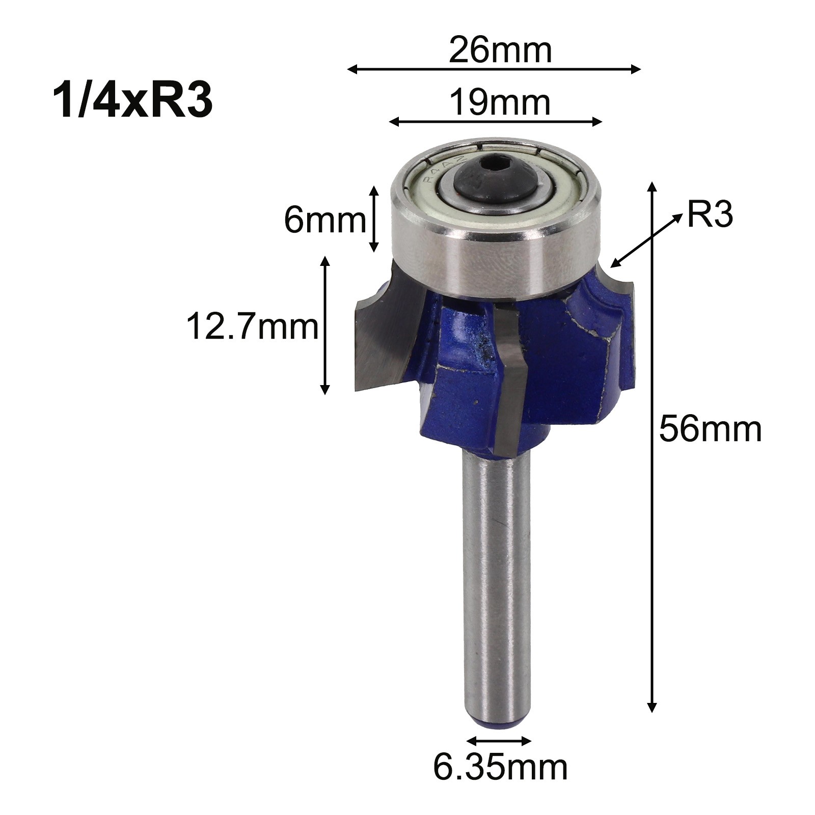 1pc 6/6.35/8mm Shank 4 Corner Router Bit R1 R2 R3 Trim Edging ...