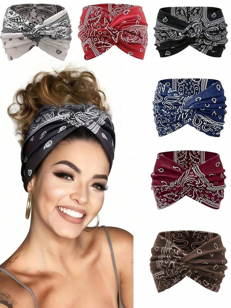 1pc/6pcs Plus Size Paisley Pattern Bohemian Women Sports Headband ...