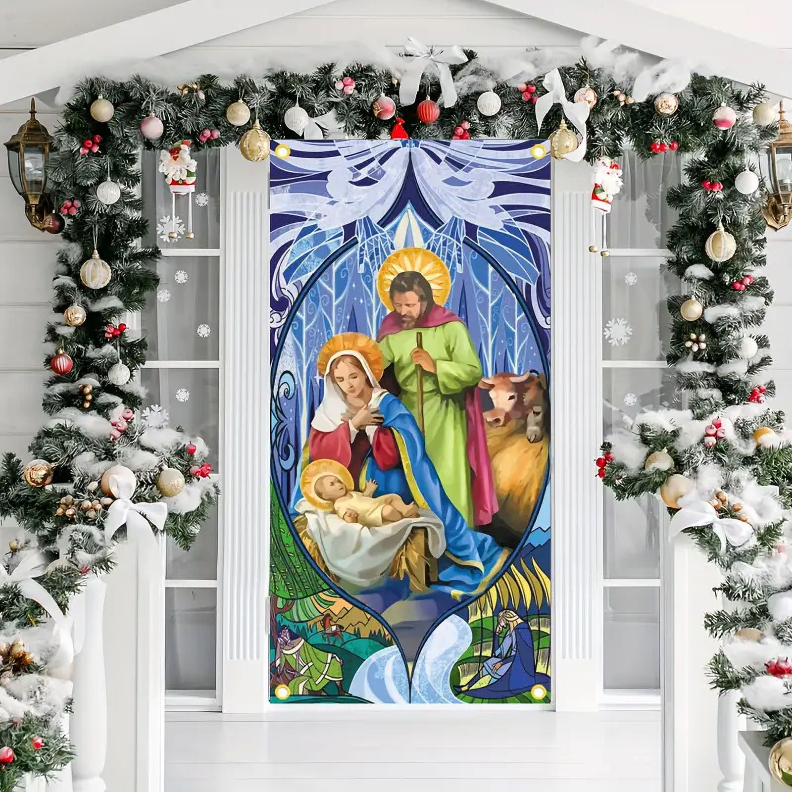 1pc, 71x35in Holy Nativity Christmas Door Cover Manger Scene Religious ...