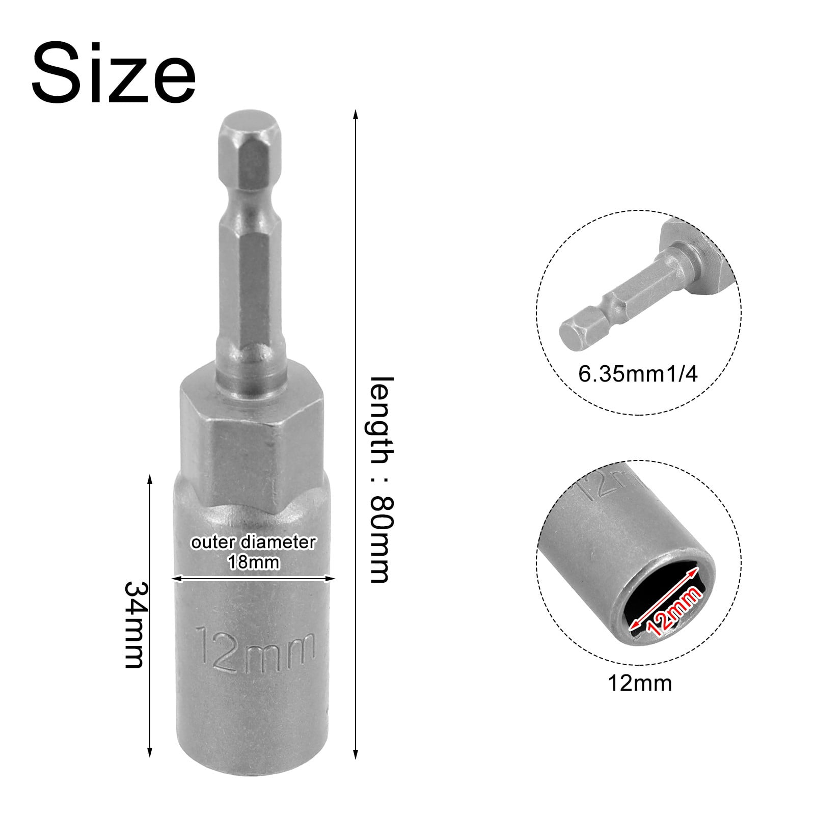 1pc 80mm Length Deepen Power Nut Driver Drill Bit 5.5-19mm Socket ...