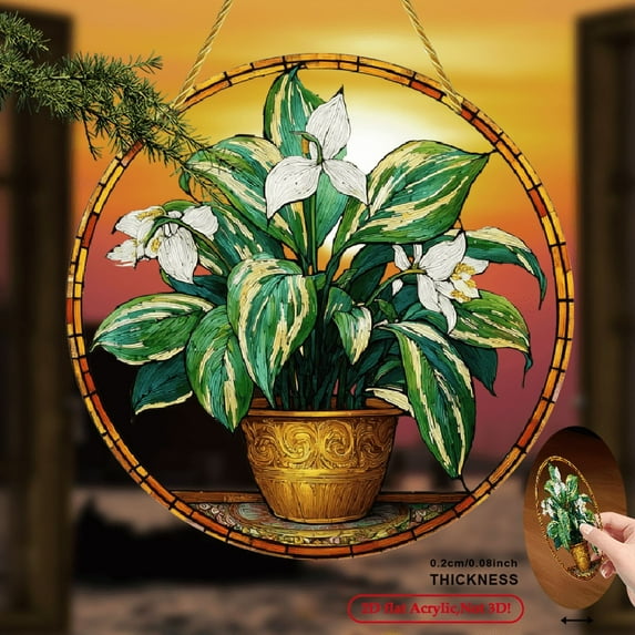 1pc 8x8 Inch Circular Acrylic Suncatcher - White Lilies in Decorative ...