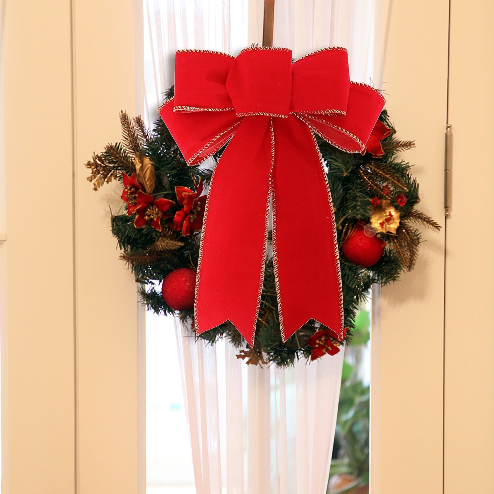 1pc 9.4"x7.5" Mini Christmas Satin Bows Christmas Tree Topper Decorations Cute Xmas Tree Toppers ...