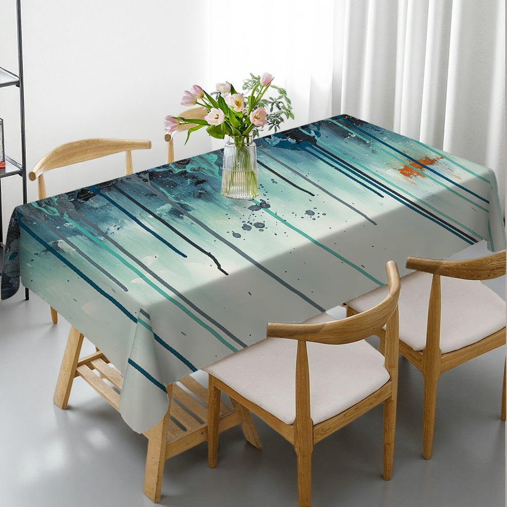 1pc Abstract Blue Black Grey and White Print Rectangular Tablecloth, 2D ...