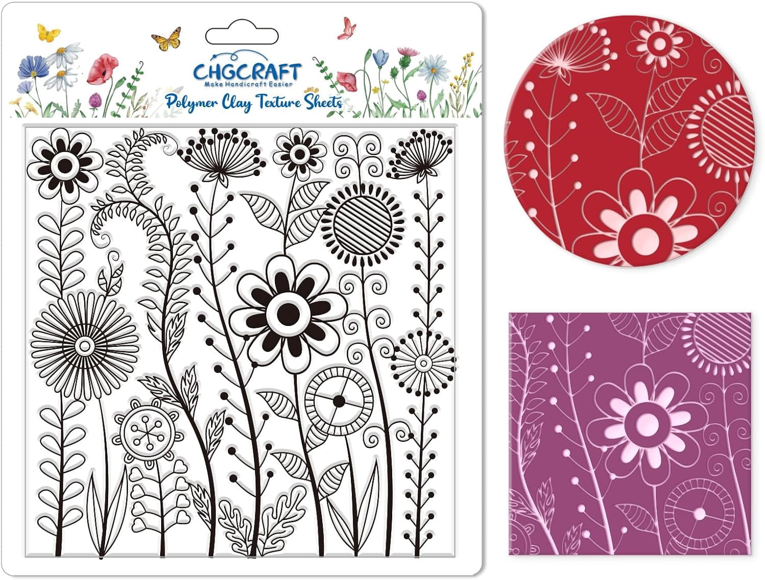1pc Abstract Wildflowers Polymer Clay Texture Sheets Geometric Flowers ...