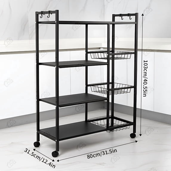 1pc Adjustable 4-Tier Mobile Storage Shelf – 3-Tier Wire Baskets, Heavy ...