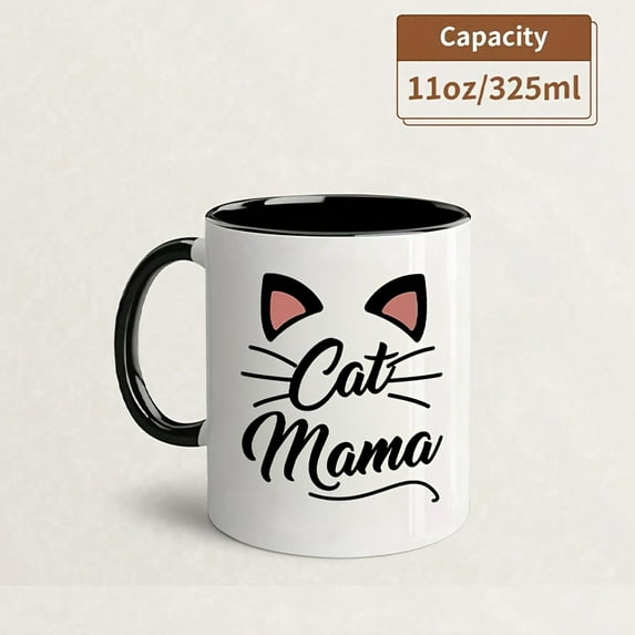 1pc Adorable "Cat Mama" 11oz Ceramic Coffee Mug With Cat Ear Design ...