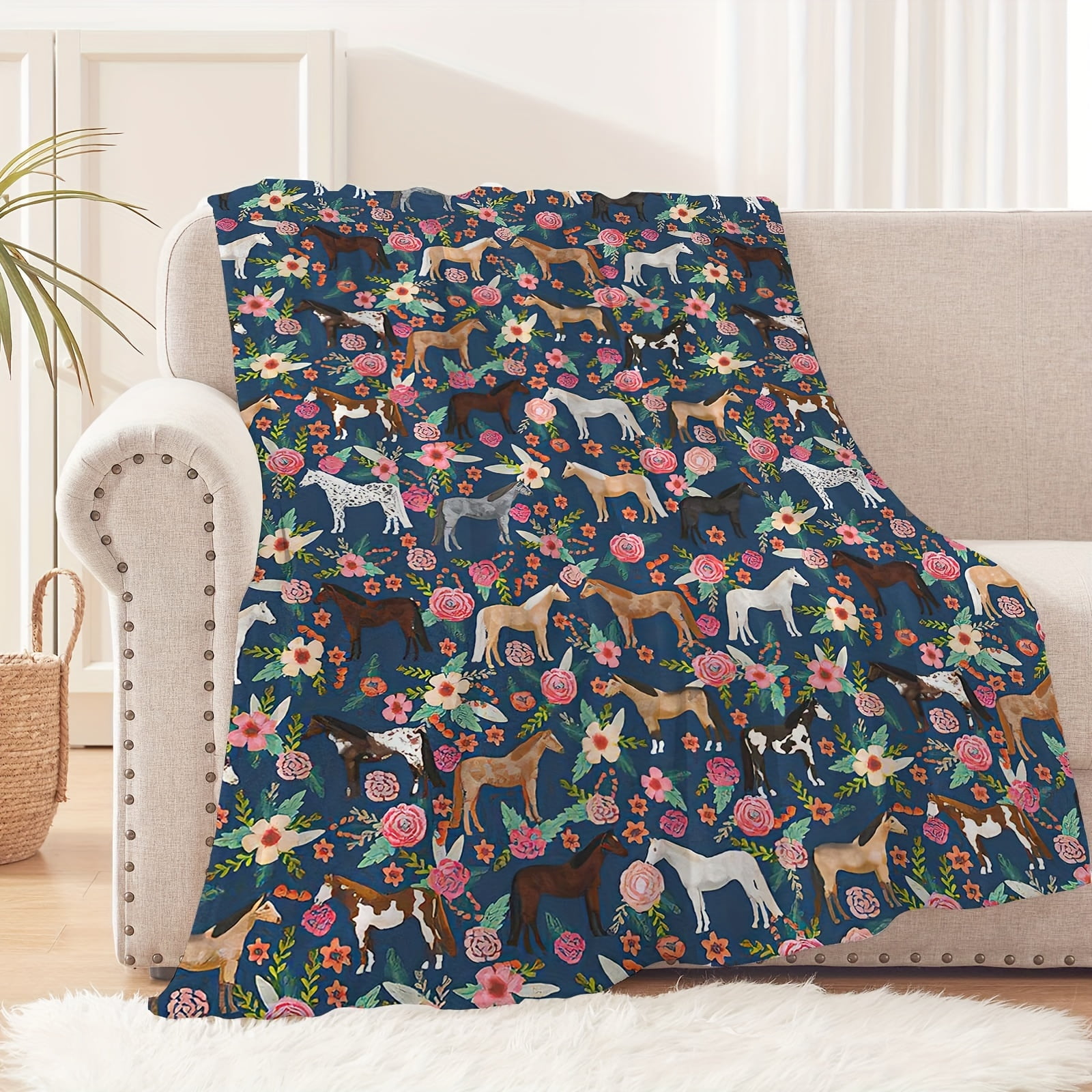 1pc Adorable Horse Blanket - Soft, Lightweight, Plush Flannel Throw ...