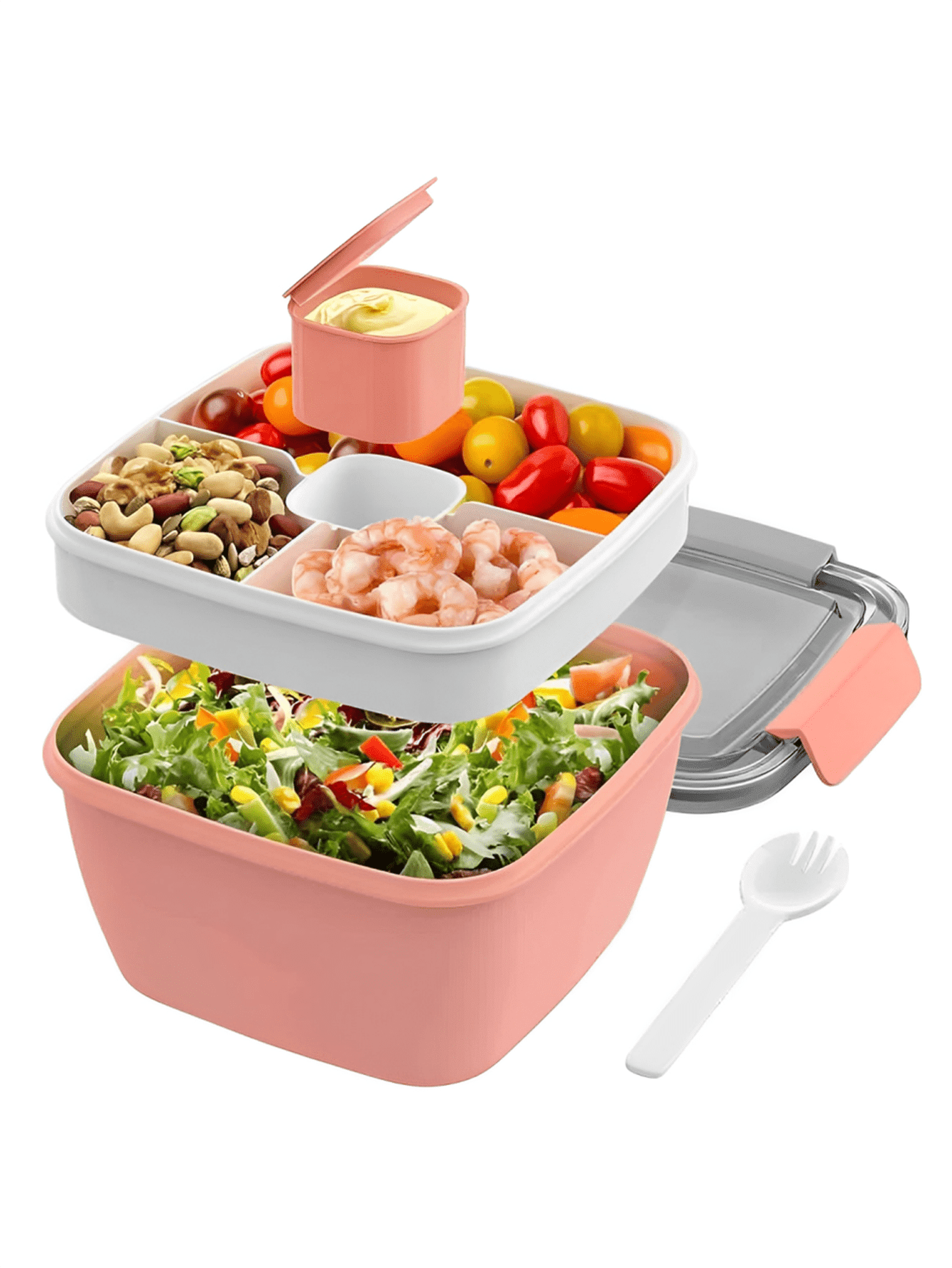 1pc,All-In-One Salad Container - Large Salad Bowl, Bento Box Tray, Leak ...