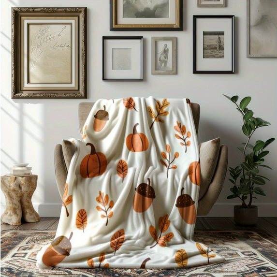1pc All-Season Flannel Blanket - Soft Cozy Fall Throw with Pumpkin ...