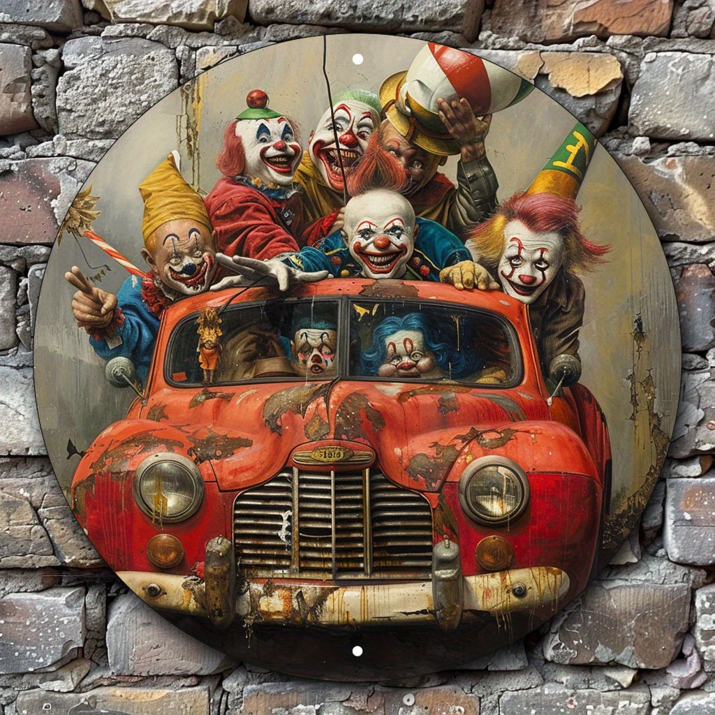 1pc Aluminium Wall Art Cut-Out, Clown Car Extravaganza, Durable Weather ...