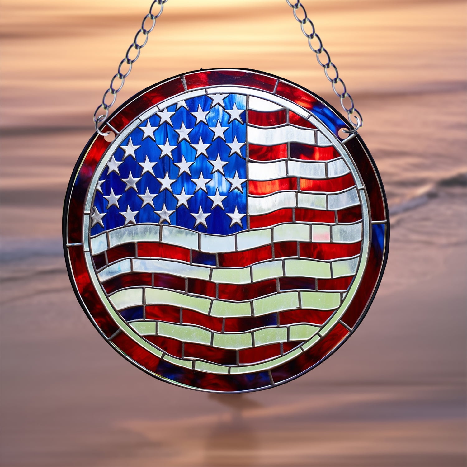 1pc American Flag Style Suncatcher Wall Sign - Round Dyed Acrylic Wall ...