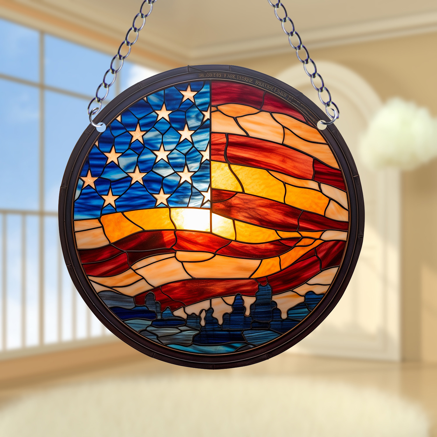 1pc American Flag Suncatcher Wall Sign, Round Dyed Acrylic Wall Art ...