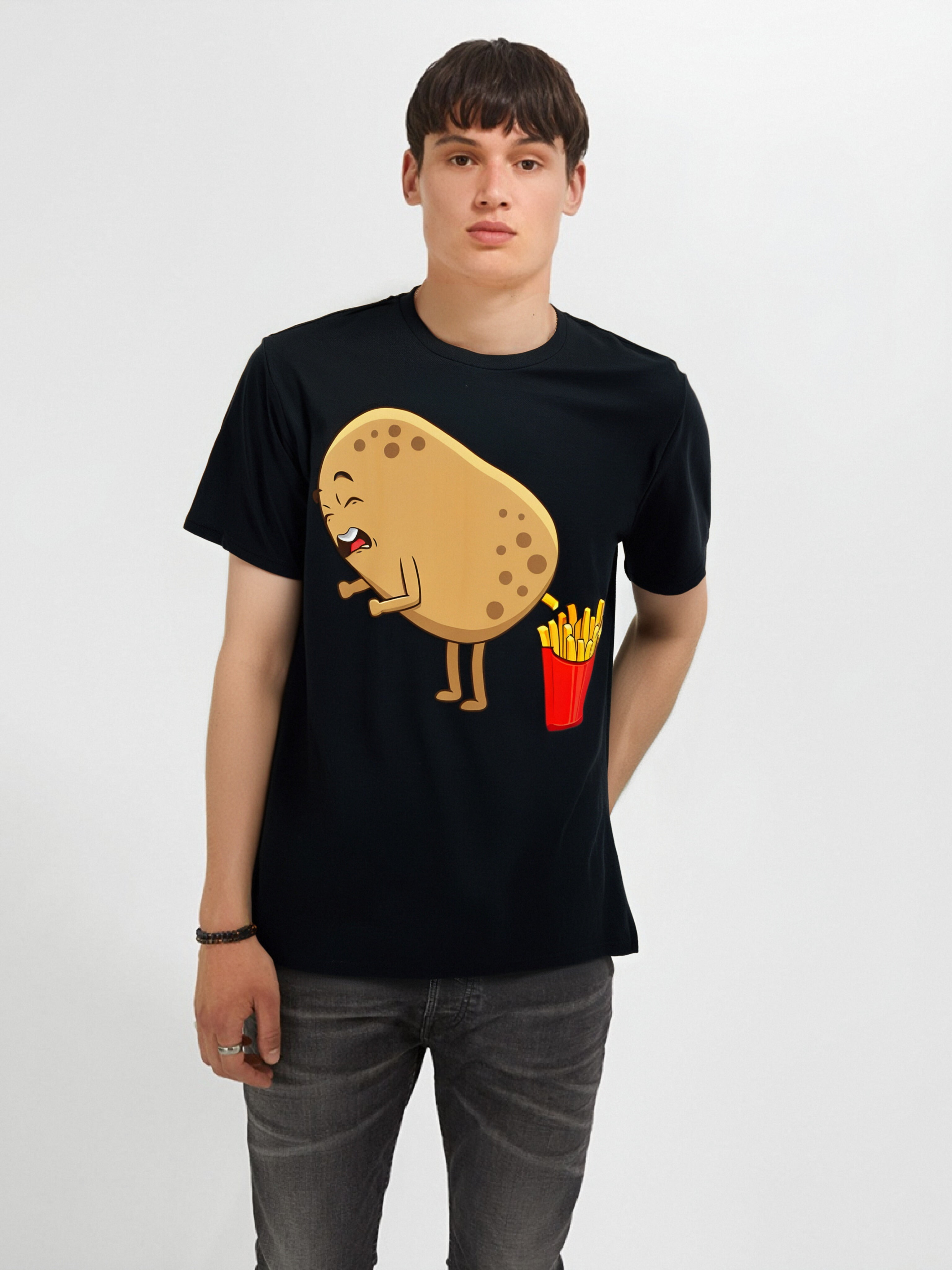 1pc Amusing Potato and Fries Graphic Tee, Unisex Cotton Crew Neck T ...