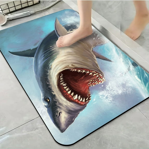 1pc Angry Shark in Ocean Bathroom Rug Bathroom Decor and Accessories ...