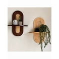 1pc Arched Bohemian Floating Shelf – Natural Wood & Woven Rattan Back ...