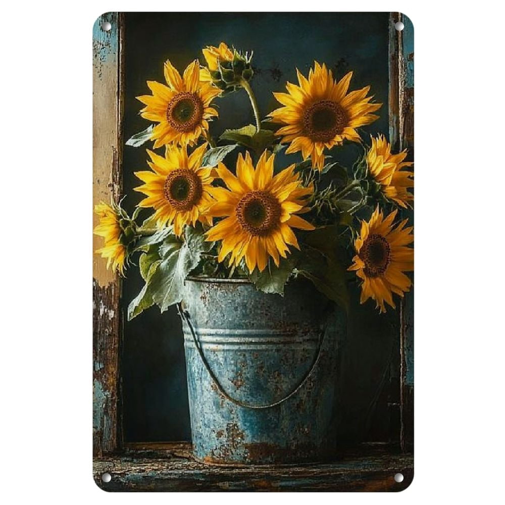 1pc Art Deco Classic Sunflower Metal Tin Sign, Rustic Farmhouse Kitchen ...
