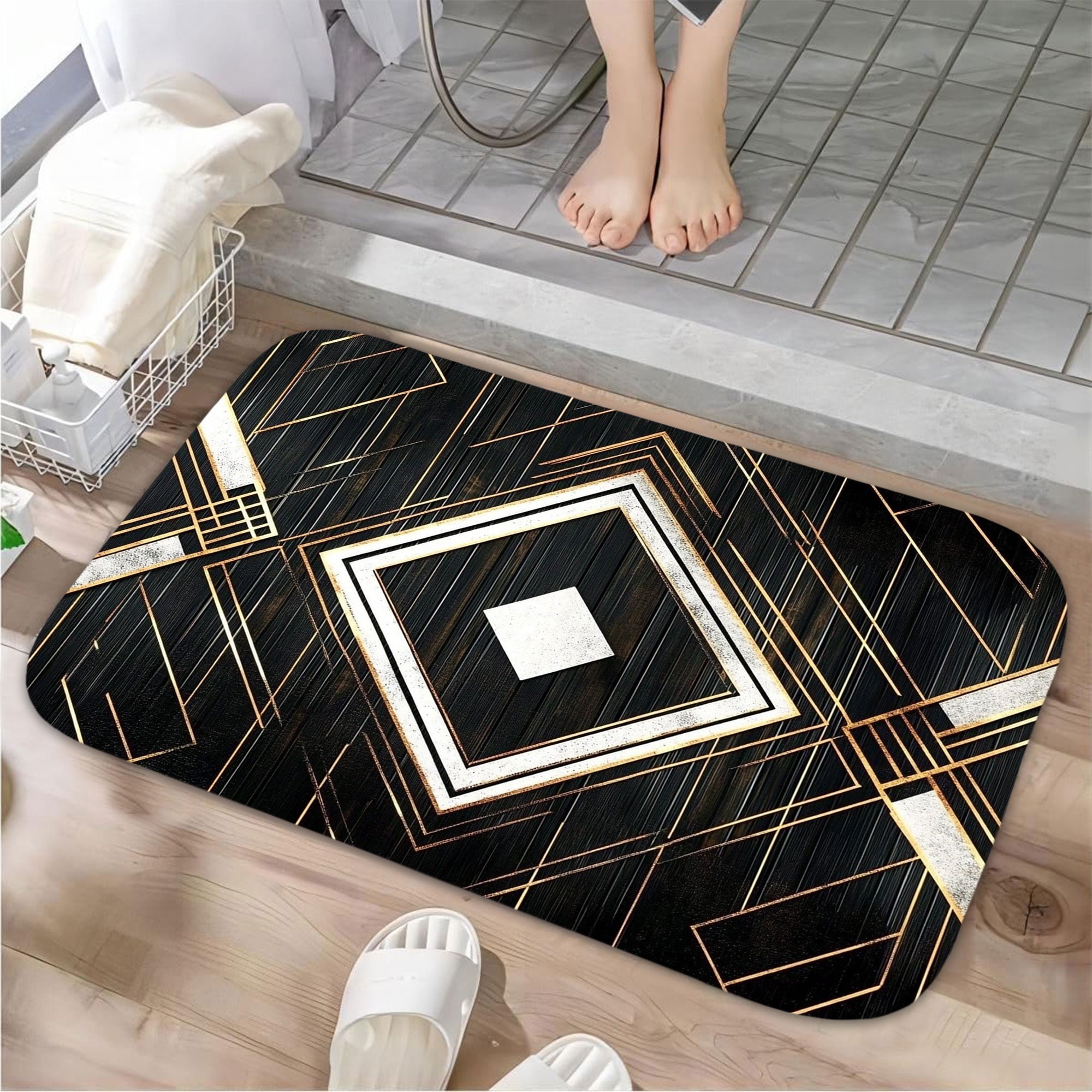1pc Art Deco Pattern Absorbent Non-Slip Bathroom Thickened Flannel Rug ...