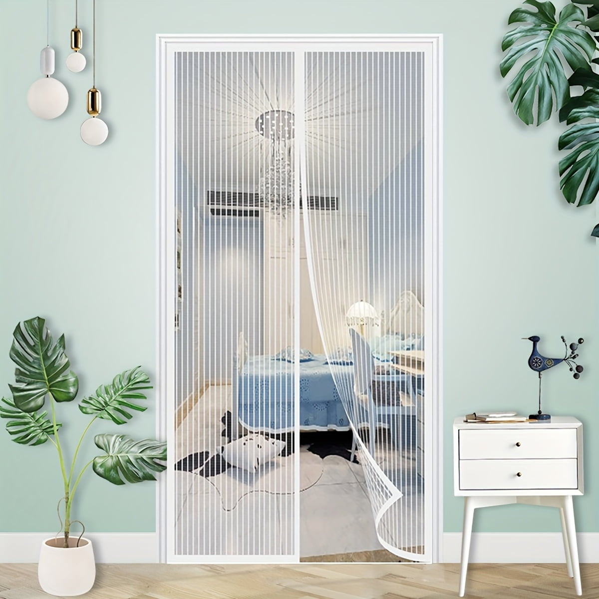 1pc Automatic Magnetic Mesh Door Screen-White Polyester,Insect ...