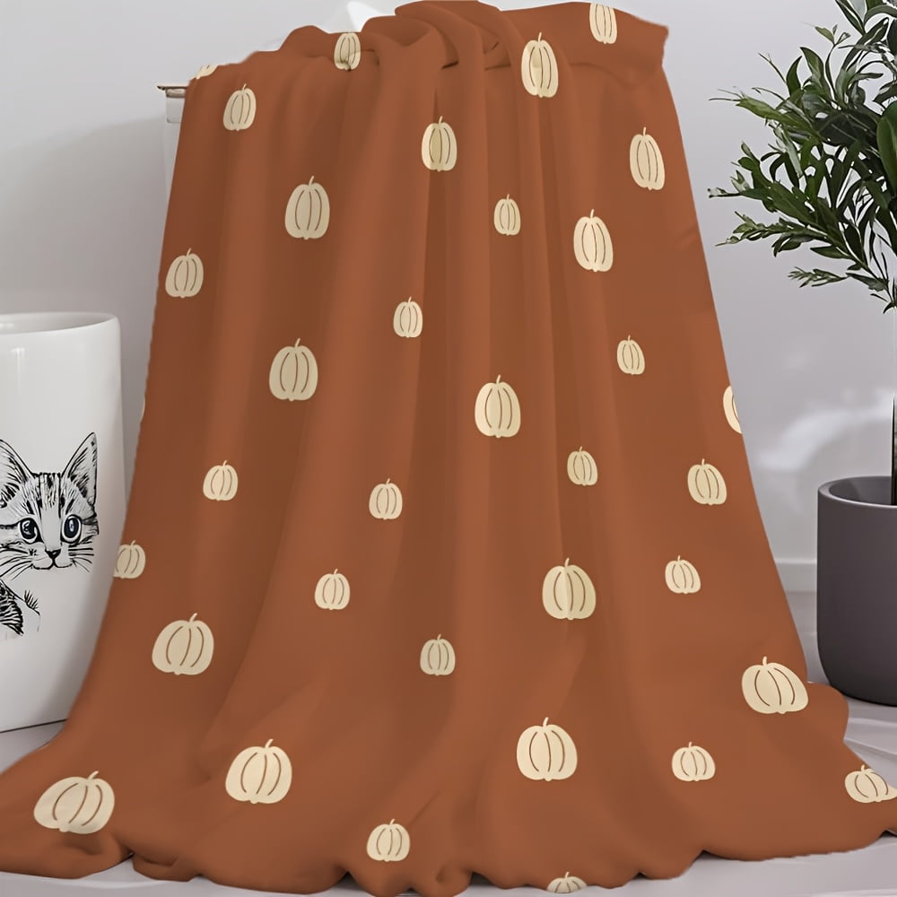 1pc Autumn Pumpkin Pattern Flannel Blanket - Soft, Comfortable, Quick ...
