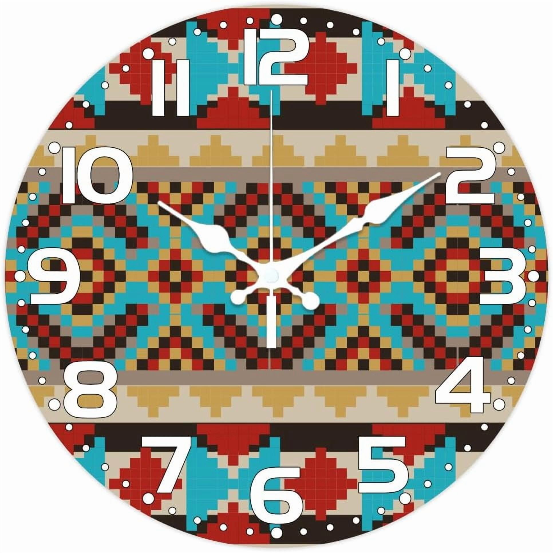 1pc Aztec Pattern Wall Clock 12 Inch Geometric Patterns Non-Ticking ...