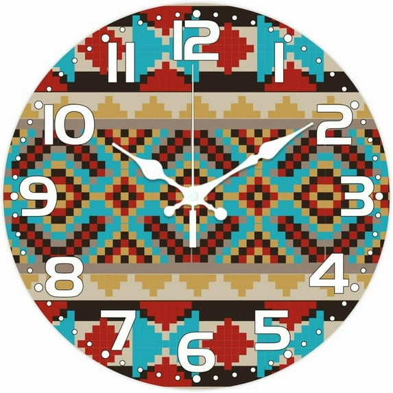 1pc Aztec Pattern Wall Clock 12 Inch Geometric Patterns Non-Ticking ...