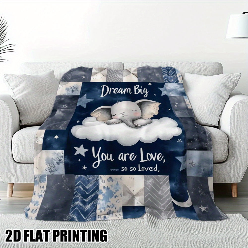 1pc Baby Elephant Sky Printed Flannel Throw Blanket - Soft Plush Retro ...