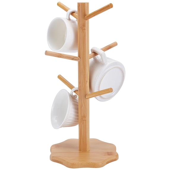 1pc Bamboo Mugs Racks Under Cabinet Coffee Cups Holder 6 Mugs Hooks ...